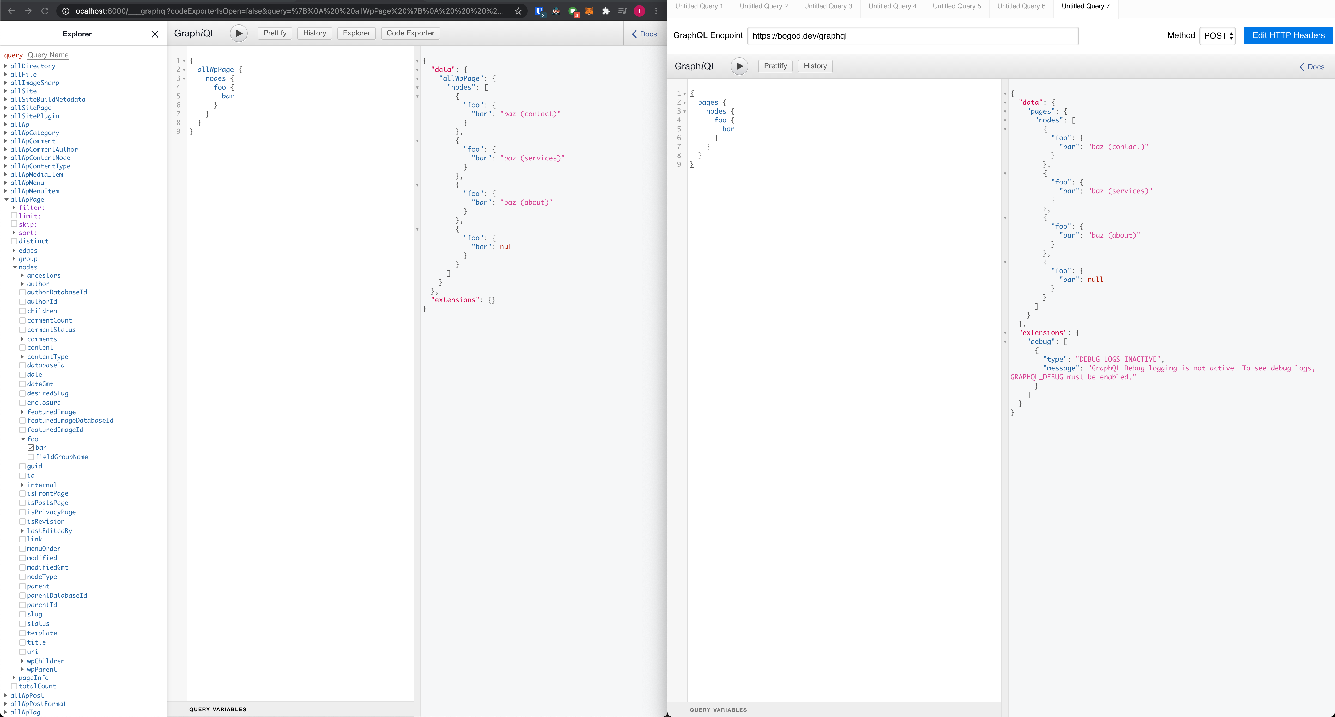 Wpgraphiql And Gatsby Source Wordpress Return Different Values For Same