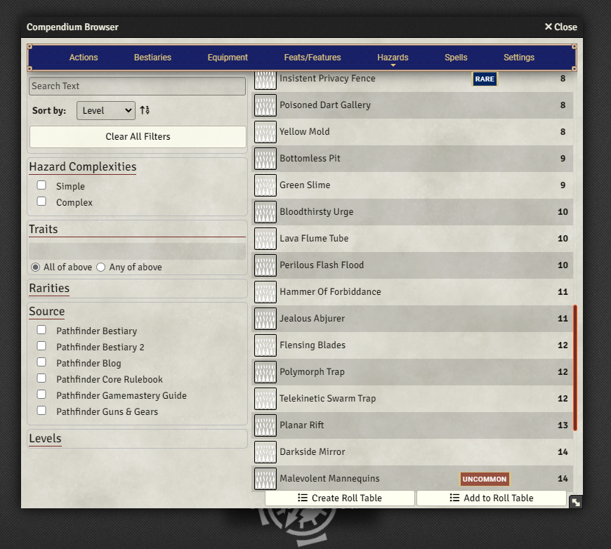 Hazards Missing in Compendium Browser · Issue #10928 · foundryvtt/pf2e · GitHub