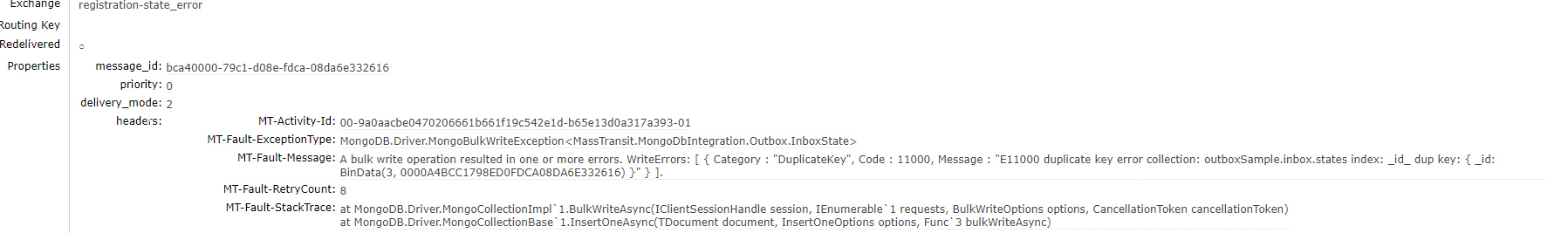 MongoDbOutbox throws duplicate key exception when multiple consumers on the same event exists ...