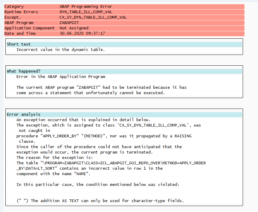 Exception when sorting repositories · Issue #3565 · abapGit/abapGit · GitHub
