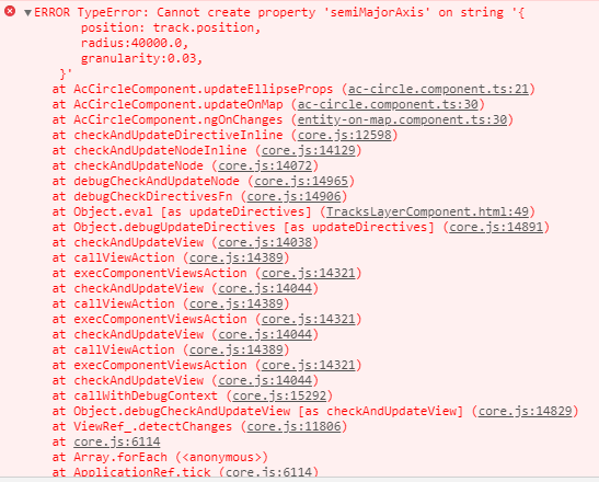with error Cannot create property 'semiMejorAxis' on string '{position:track.position,radius ...