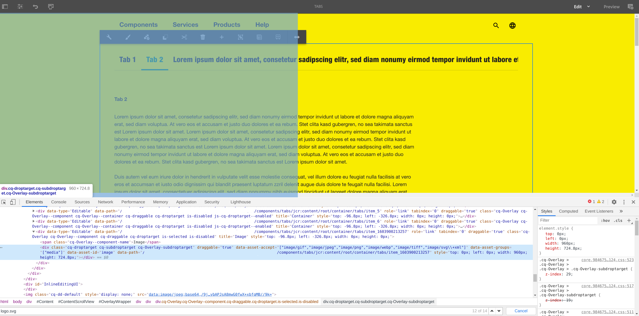 [Panel] Switching/selecting parent container not possible when image ...