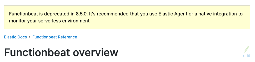 [Request] Functionbeat Deprecation · Issue #2225 · elastic/observability-docs · GitHub
