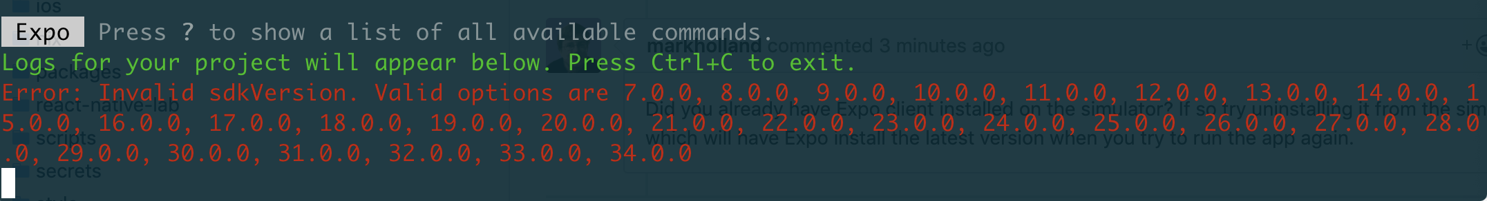 SDK 35 blank template doesn't start because of "Invalid sdkVersion" error · Issue #1027 · expo ...