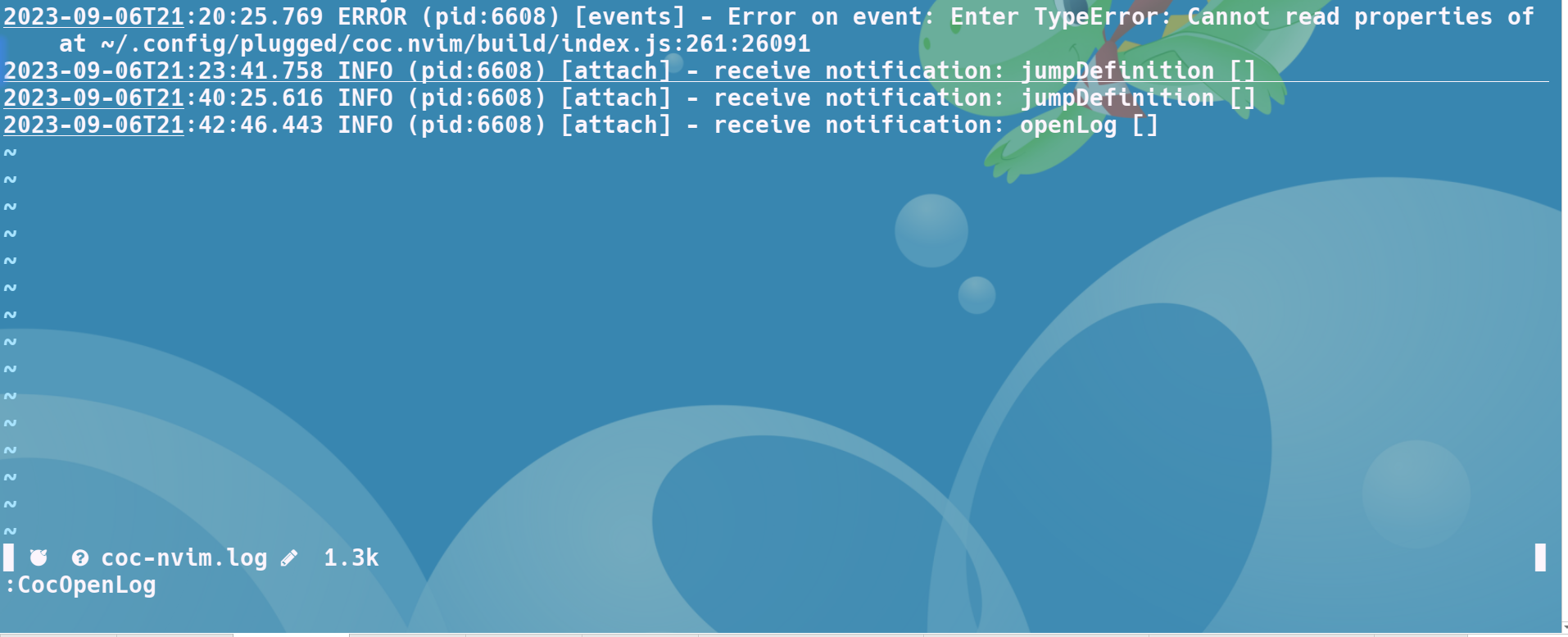 ERROR (pid:6608) [events] - Error on event: Enter TypeError: Cannot read properties of at ...
