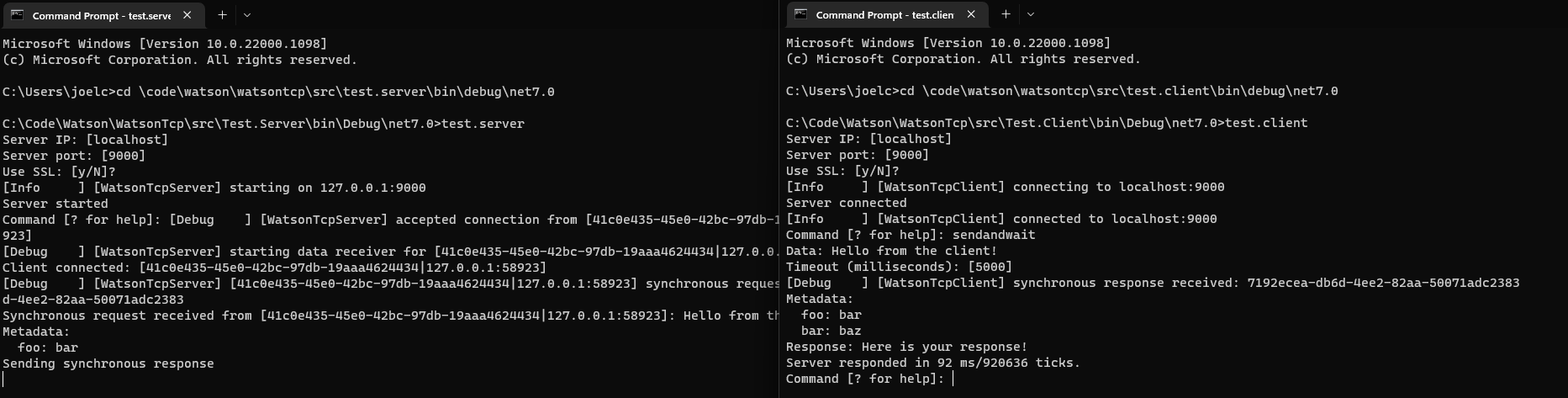 SendAndWait does not work anymore after v5 update · Issue #221 · dotnet/WatsonTcp · GitHub