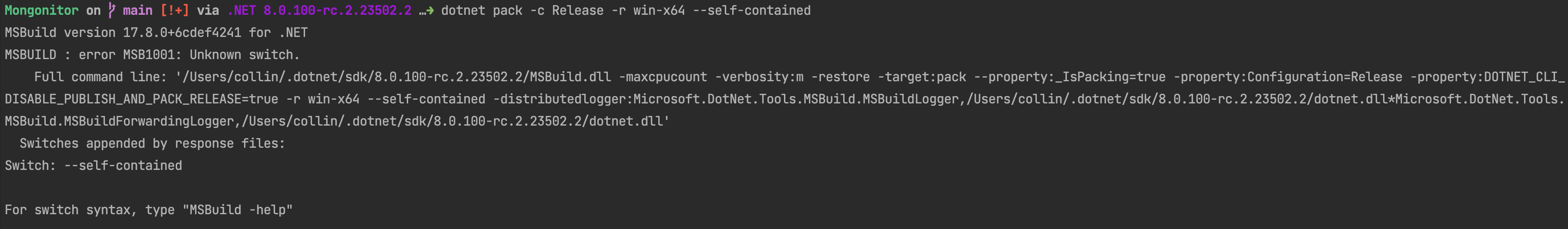 Unknown switch '--self-contained' · Issue #17683 · dotnet/installer · GitHub