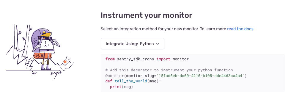 Crons: Display Quick-start Code Snippets for the project's platform · Issue #45675 · getsentry ...