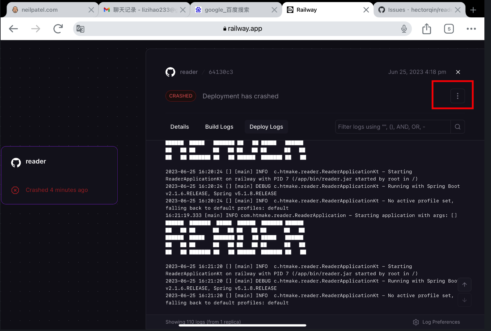 在railway平台部署后过一会就崩溃了 · Issue #399 · hectorqin/reader · GitHub