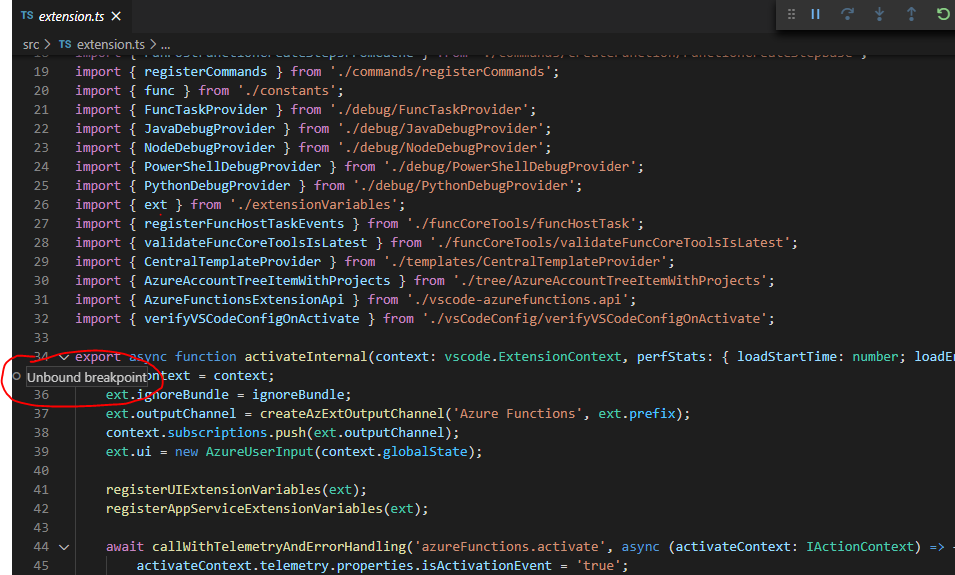 Getting Unbound Breakpoints Issue When Trying To Run The Latest Azure Functions Extension Code