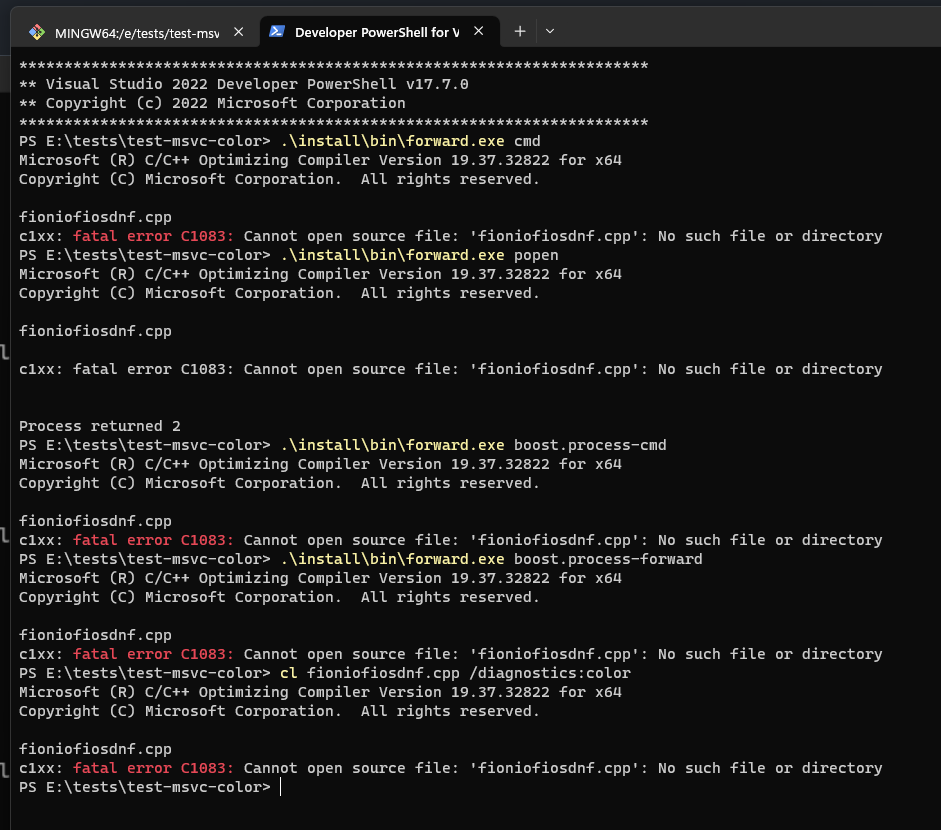 Windows: color diagnostics with GCC CLANG MSVC · Issue #312 · build2/build2 · GitHub
