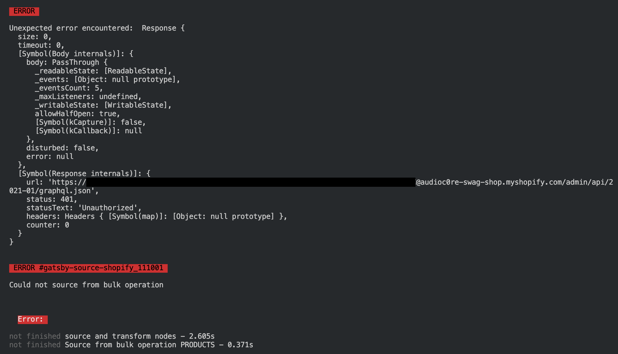 Error Gatsby Source Shopify111001 Could Not Source From Bulk Operation · Issue 108 · Gatsbyjs