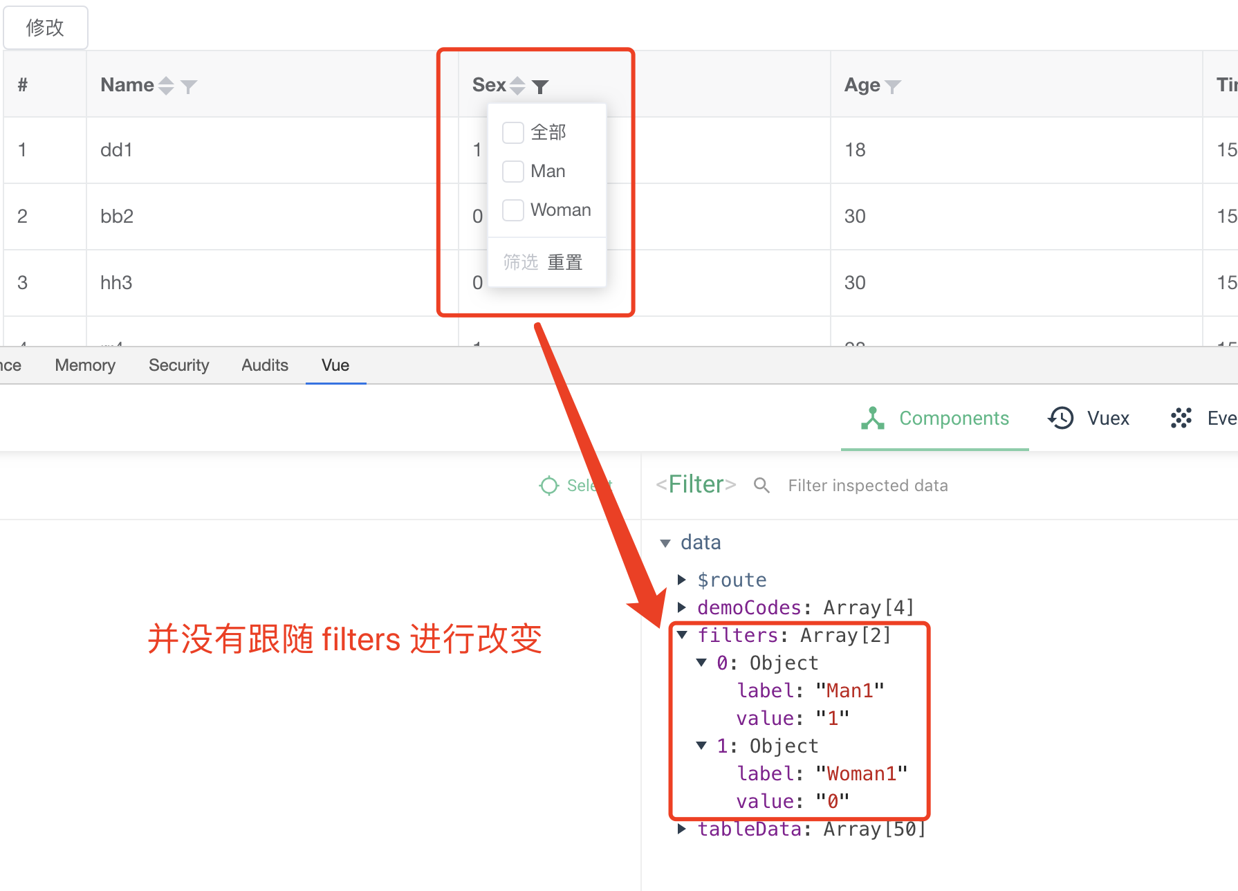 筛选 filters 不会跟随数据响应 · Issue #237 · x-extends/vxe-table · GitHub