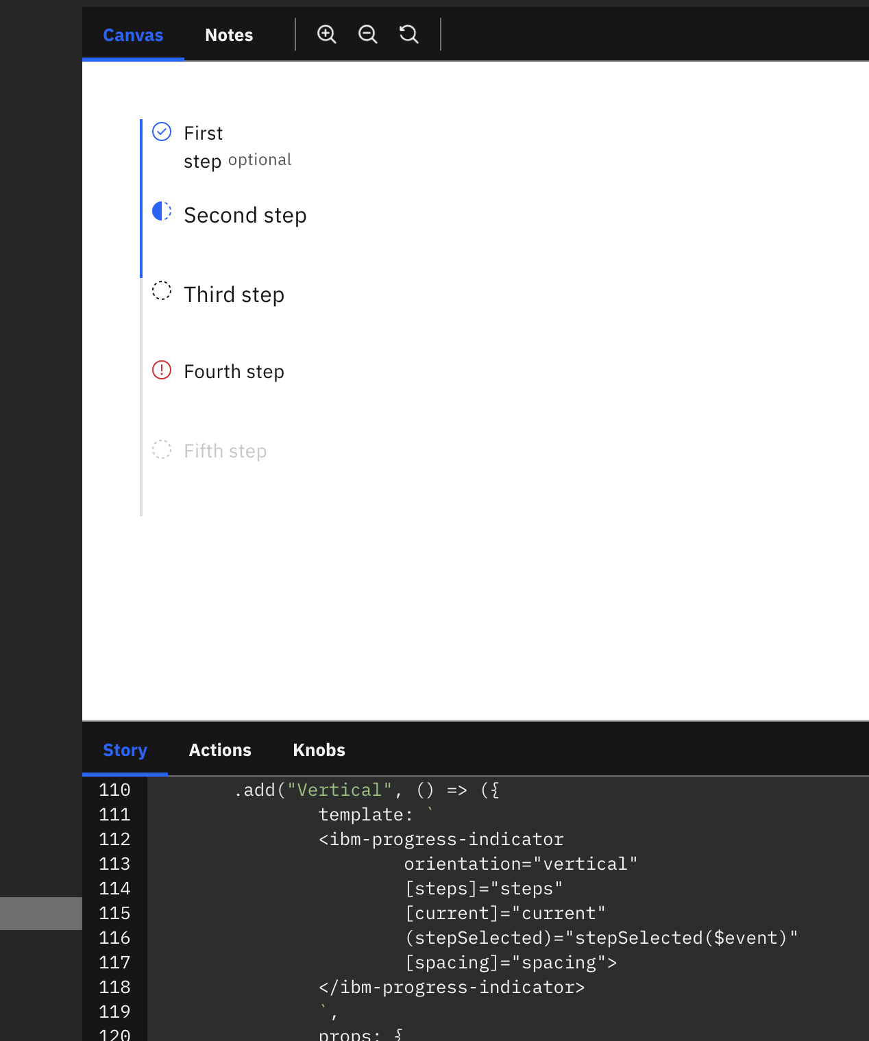 Progress Indicator: Styling of vertical indicator text/optionalText is different from the React ...