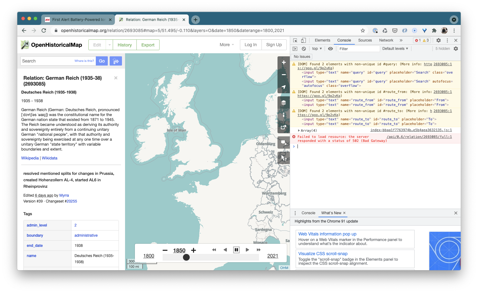 Large relations fail to load on map when selected · Issue #259 · OpenHistoricalMap/issues · GitHub