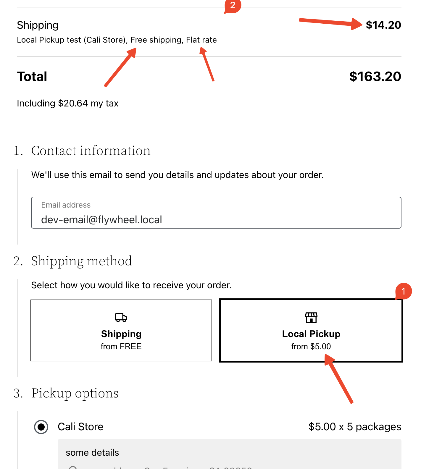 Local Pickup: When using multiple packages the cost of standard ...