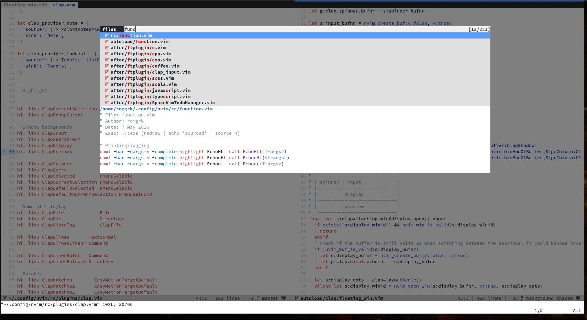 vim-clap with animations :) : r/neovim