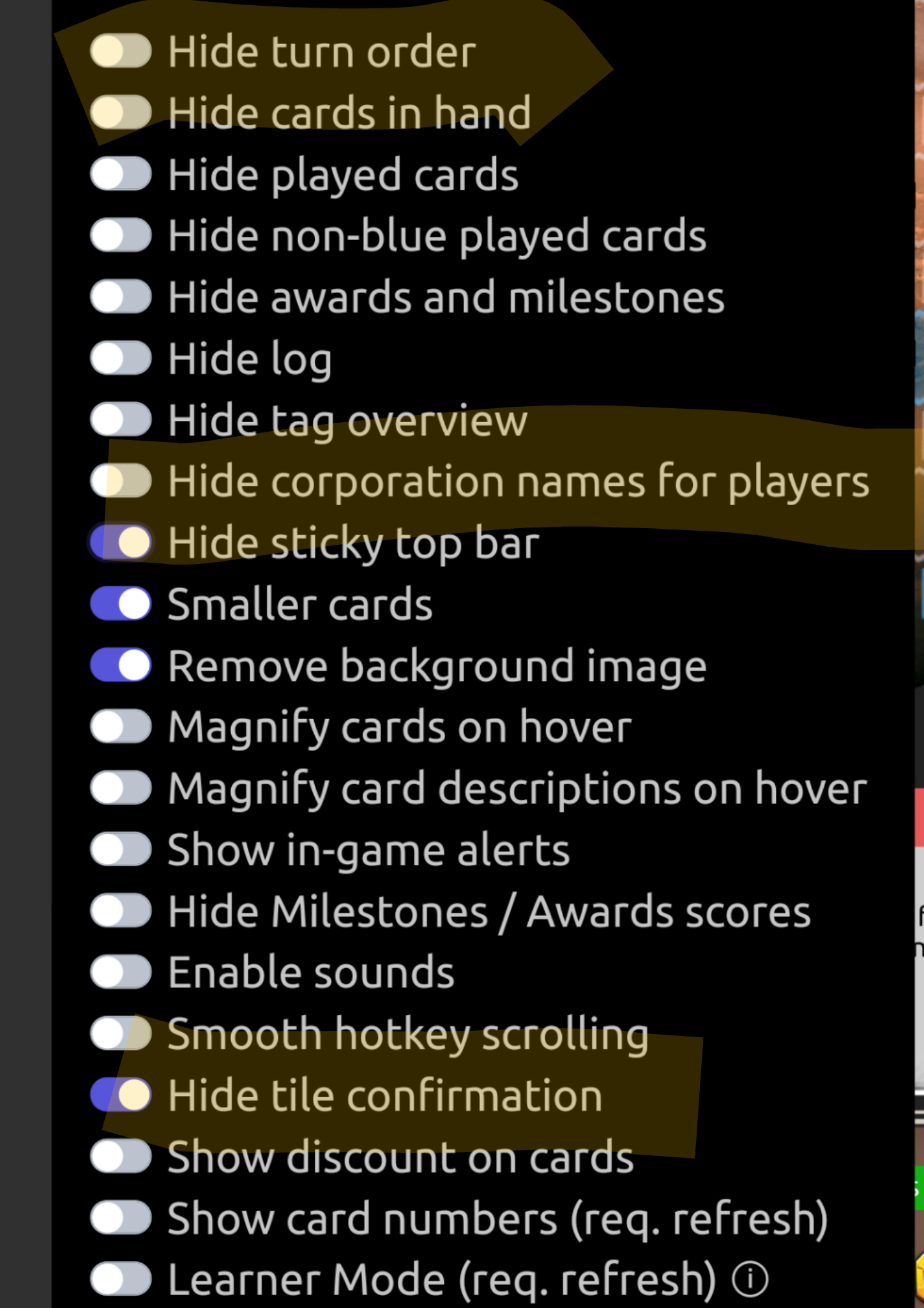 Feature Request Simplify Preference Panel · Issue 2936 · Terraforming Marsterraforming Mars