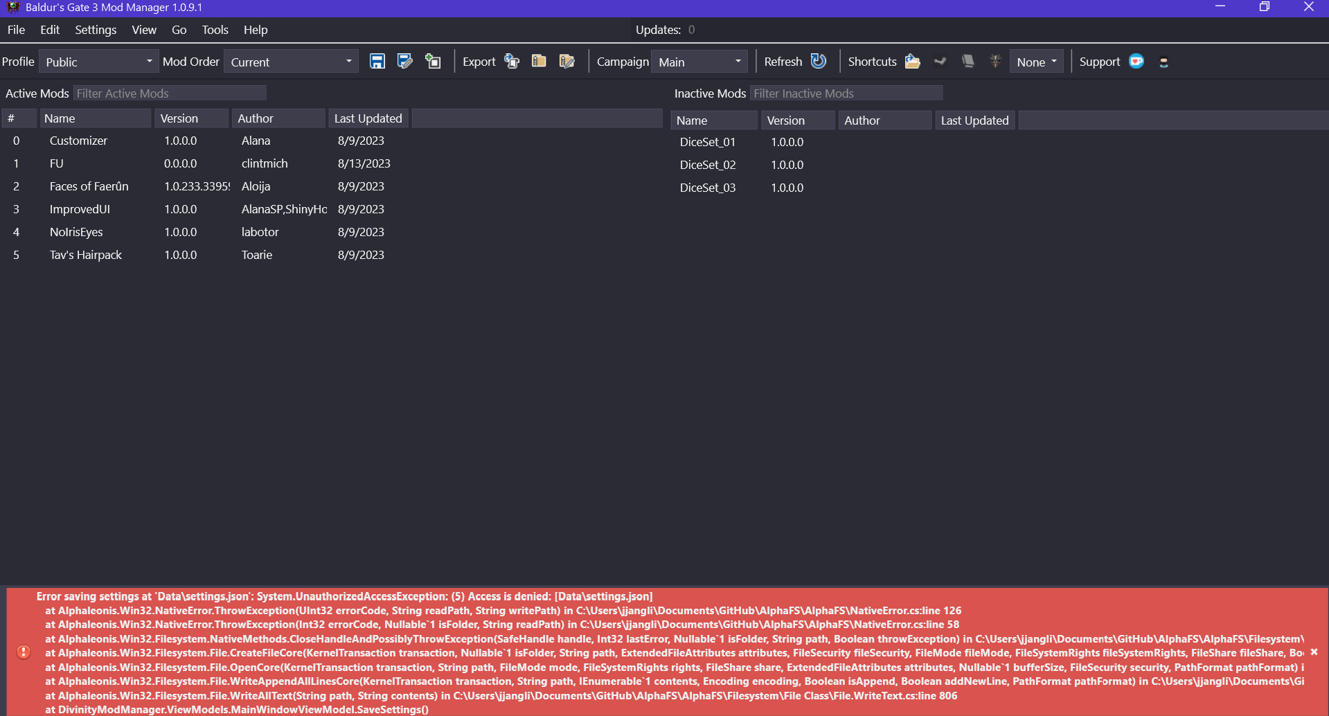 [Bug]: Error saving settings and game crash · Issue #44 · LaughingLeader/BG3ModManager · GitHub