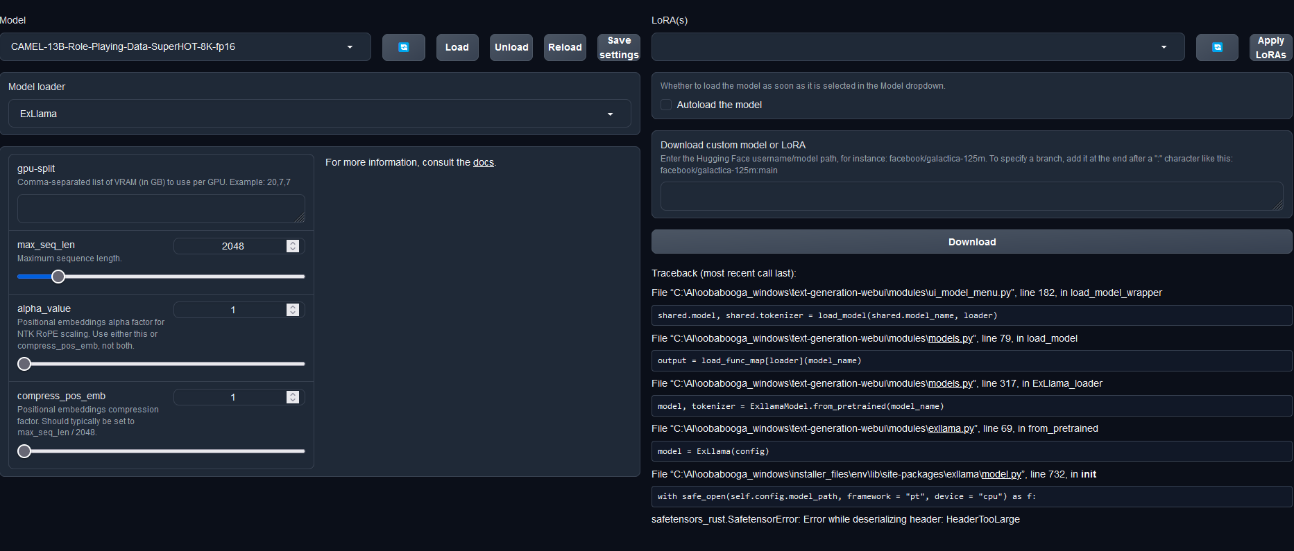 Exllama wont load any model · Issue #3605 · oobabooga/text-generation-webui · GitHub