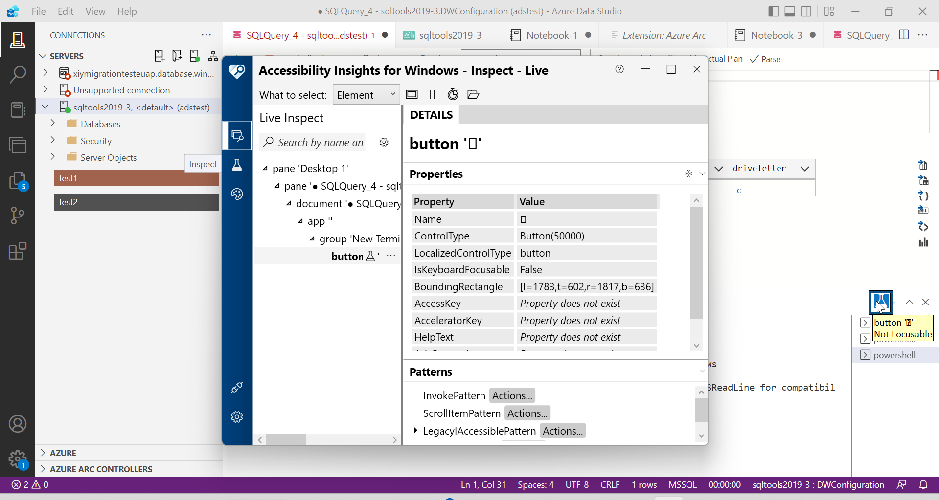 A11y_SQL Azure Data Studio_Extensions - install_Screen reader: After invoking "Install" button ...
