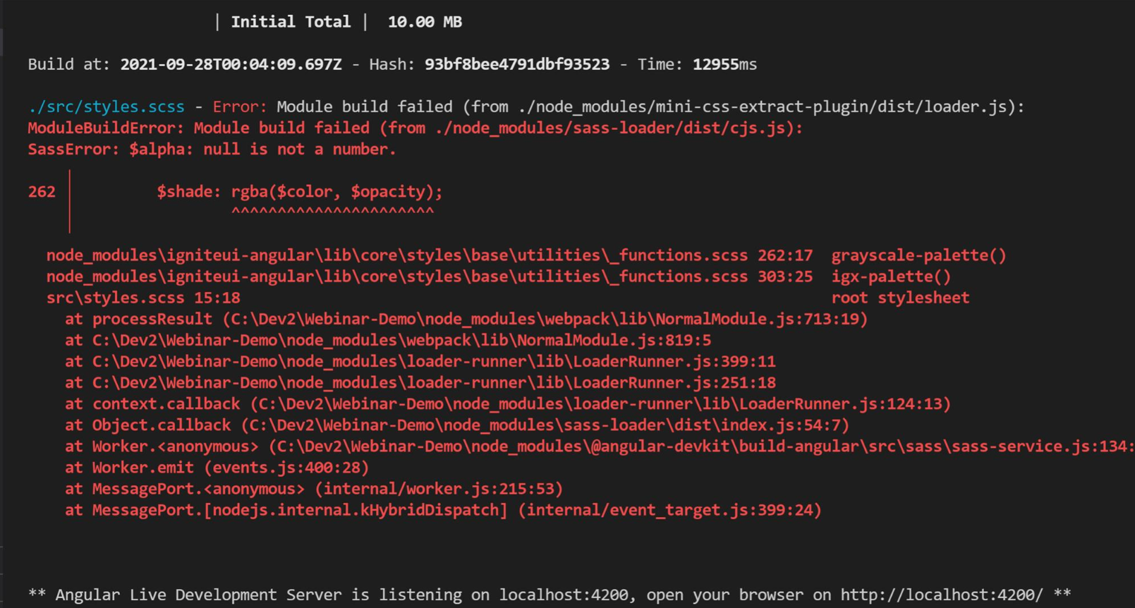 Error thrown when changing theme · Issue #10207 · IgniteUI/igniteui-angular · GitHub
