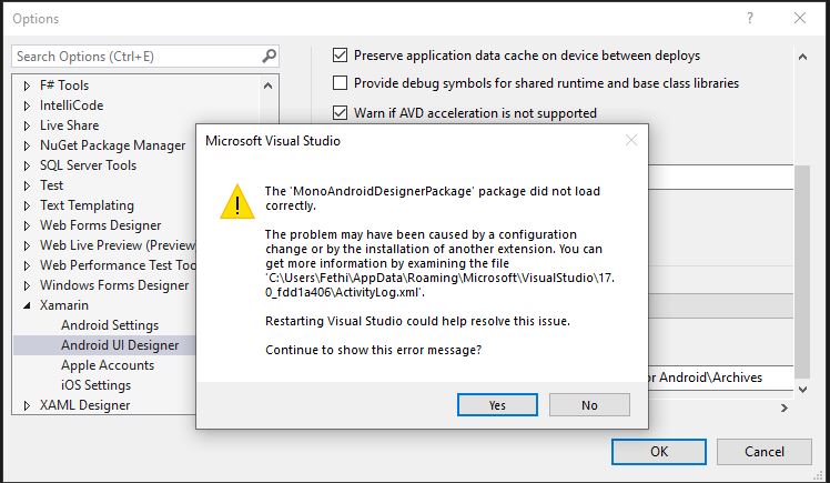 The 'MonoAndroidDesignerPackage' package did not load correctly · dotnet maui · Discussion #2783 ...