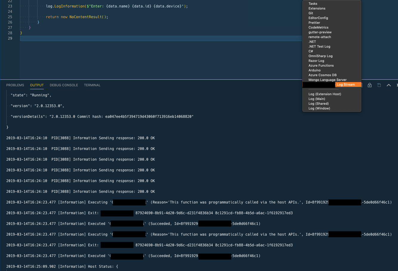 Duplicate output in "Log Stream" · Issue #1089 · microsoft/vscode-azurefunctions · GitHub