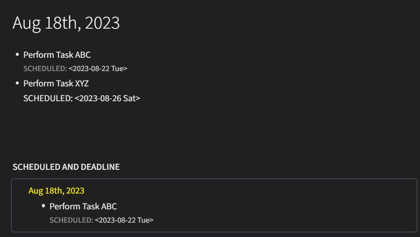 Scheduled And Deadline In Journal Shows All The Results Scheduled For The Future 7 Days