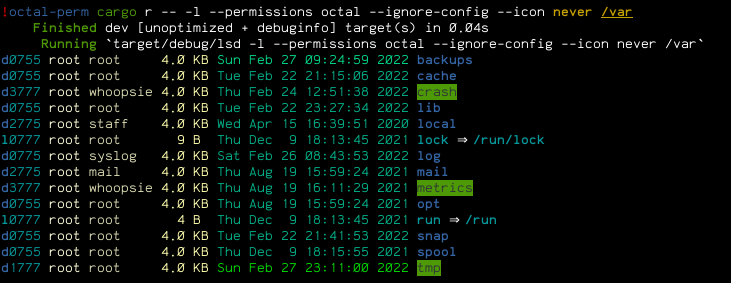 Option to show permissions in Octal · Issue #630 · lsd-rs/lsd · GitHub