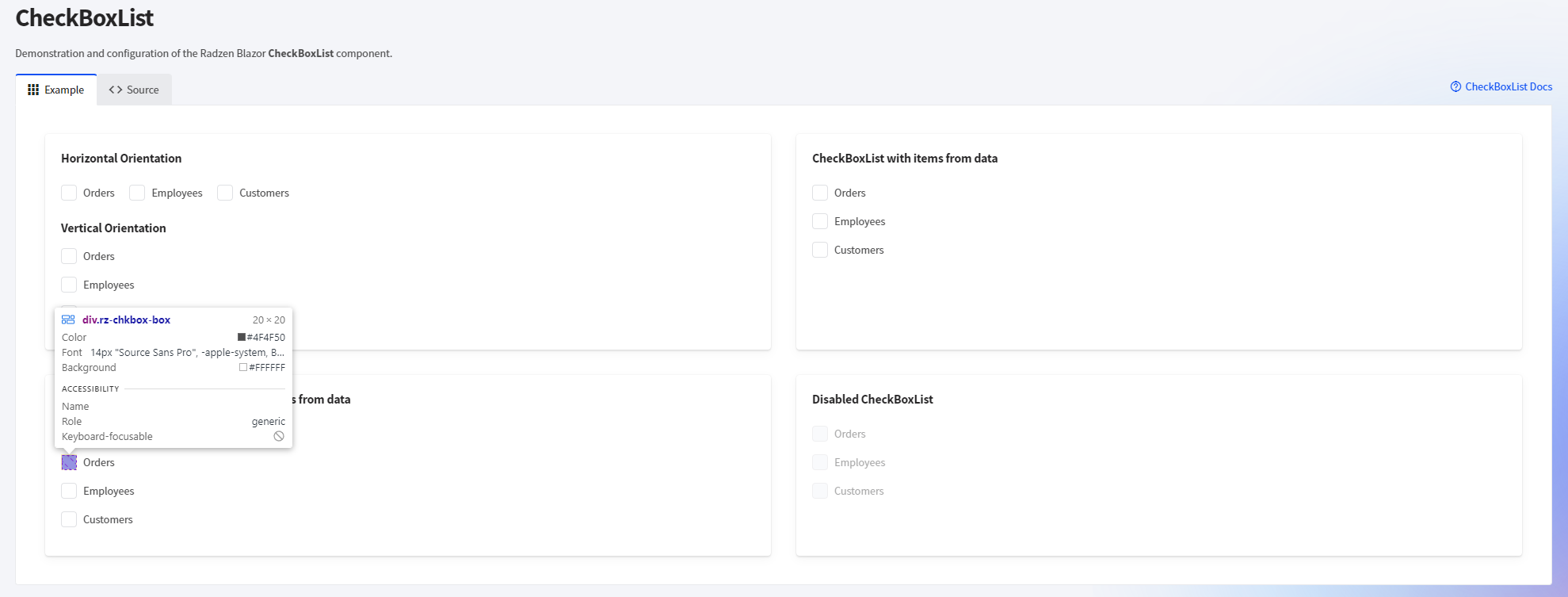 CheckBoxList component: It is possible to select the box by clicking on the right side of the ...