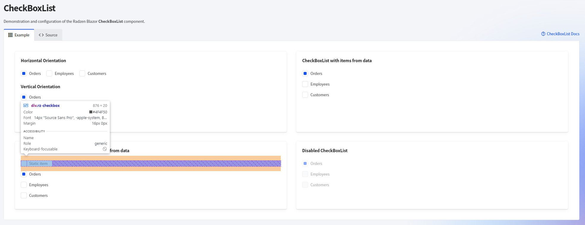 CheckBoxList component: It is possible to select the box by clicking on the right side of the ...