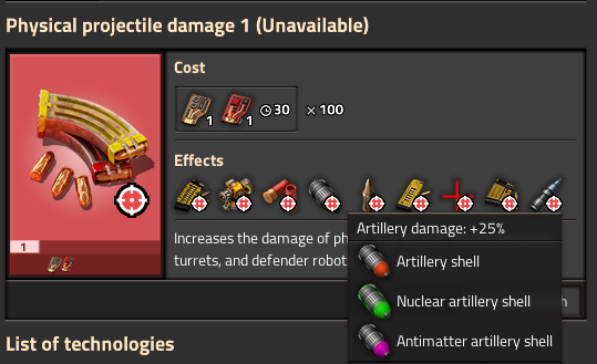 Artillery damage upgrades missing from "physical projectile damage" research since 1.2 · Issue ...