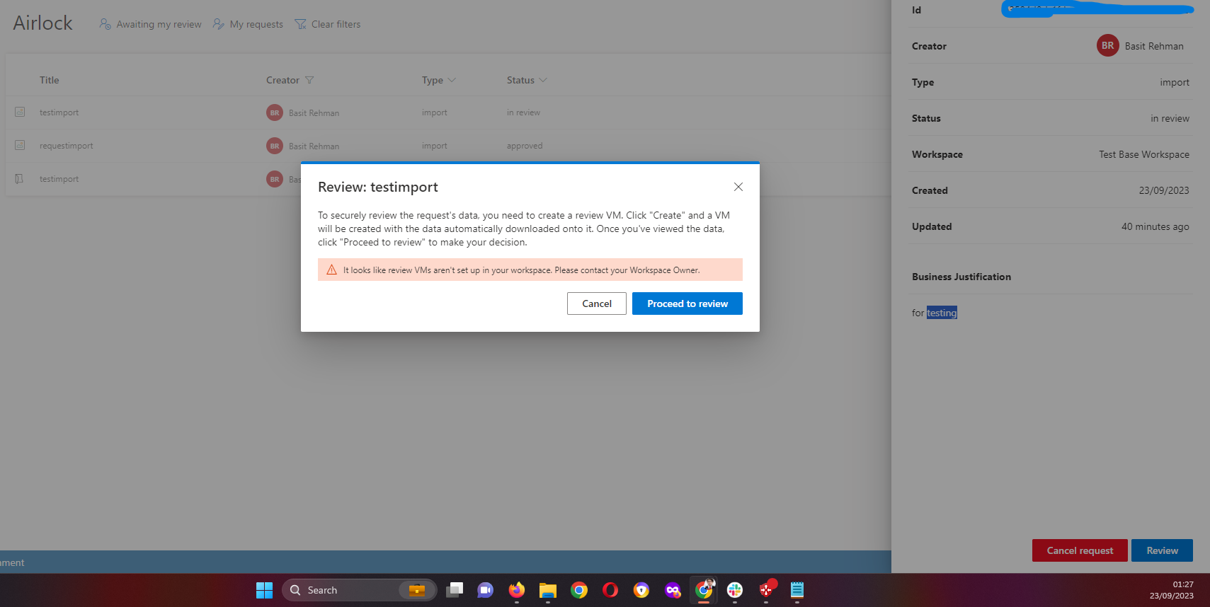 Review VMs not setup when reviewing airlock request · Issue #3726 · microsoft/AzureTRE · GitHub