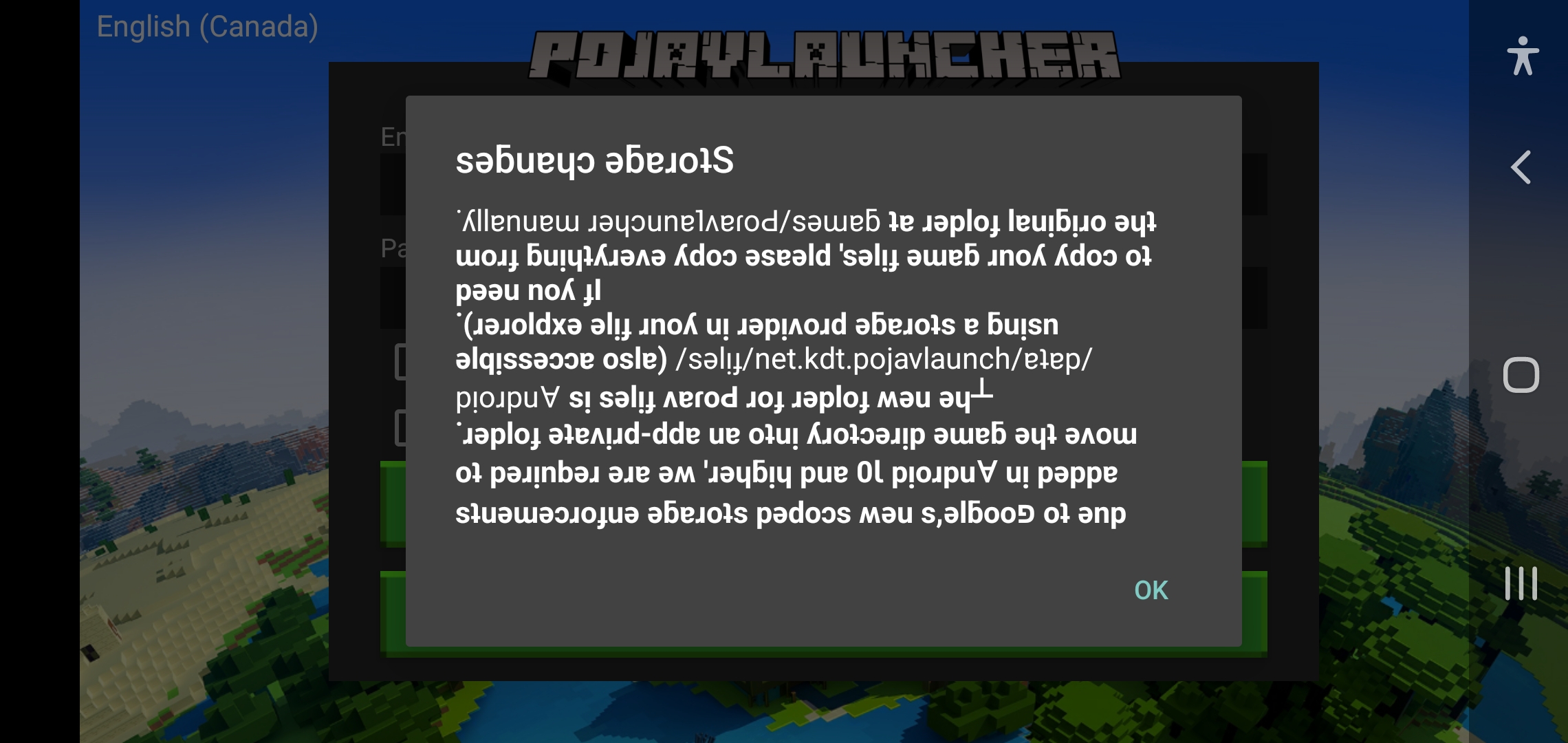 [BUG] First boot has an upside down text notice · Issue #3075 · PojavLauncherTeam/PojavLauncher ...