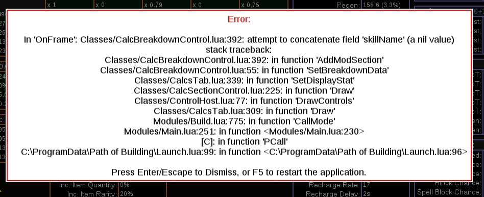 Lua error when overing Blink Arrow's Skill Cooldown · Issue #1668 · Openarl/PathOfBuilding · GitHub