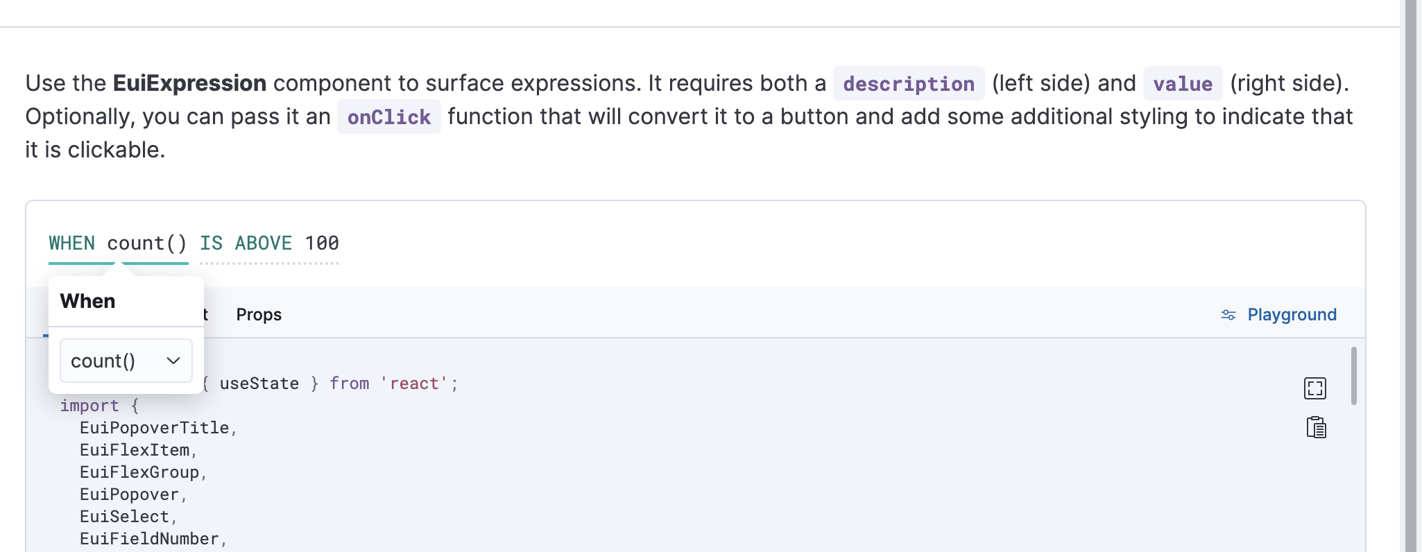 Change EUIExpression examples and recommendations to avoid 2 clicks · Issue #7308 · elastic/eui ...