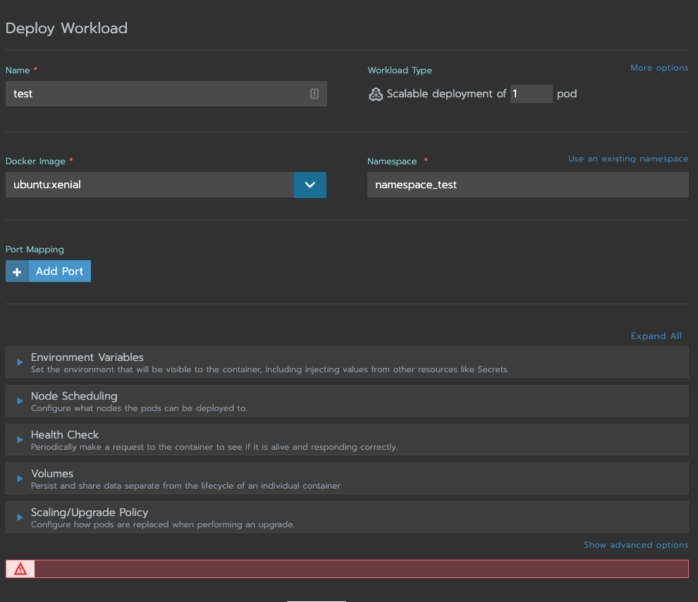 "Deploy Workload" should print an error when creating namespace containing an underscore · Issue ...