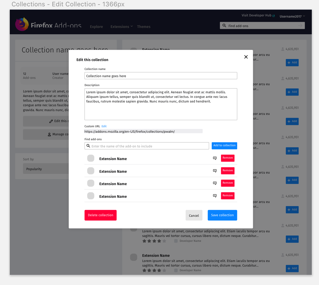 Implement an EditableCollectionAddon component to support the new Edit collections screen ...