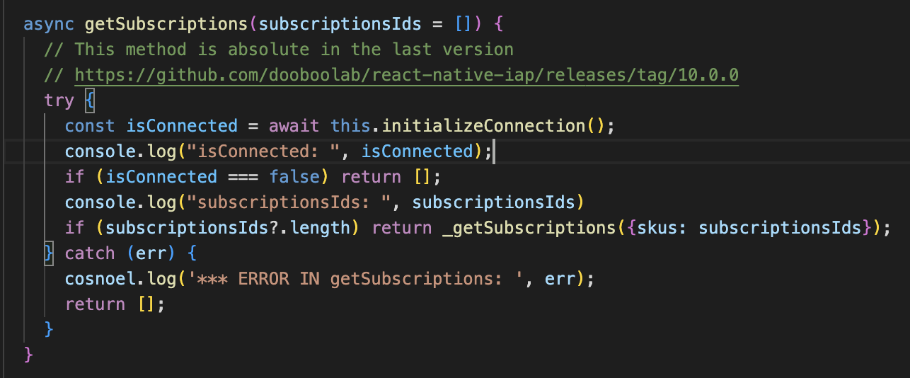 Documentation getSubscriptions parameters · Issue #1925 · hyochan/react ... Documentation getSubscriptions parameters · Issue #1925 · hyochan/react ...