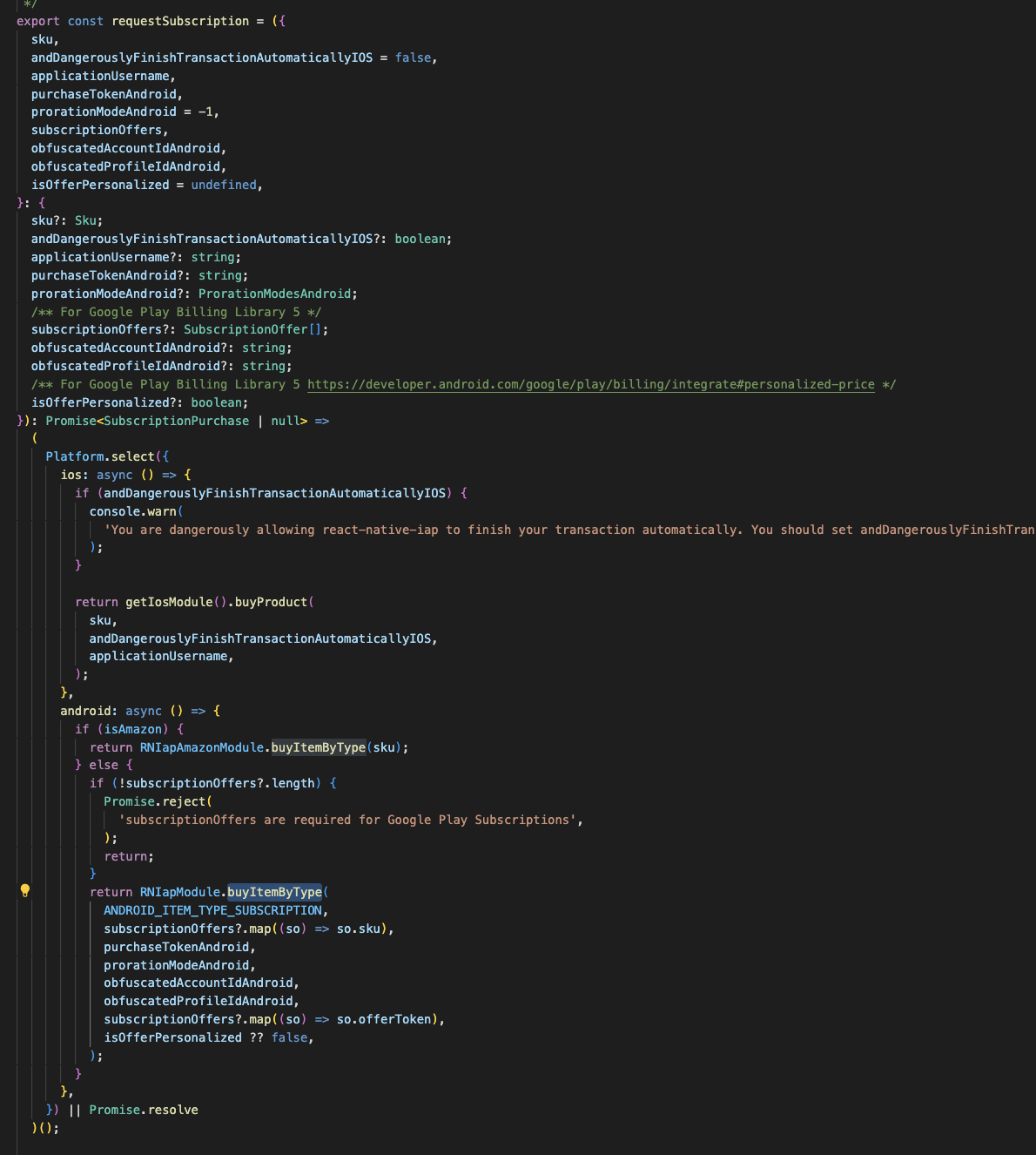 Documentation getSubscriptions parameters · Issue #1925 · hyochan/react-native-iap · GitHub