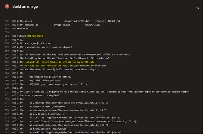 Outlook Web Addin Certificate Issue While Building Artifacts In Docker Image For The Outlook