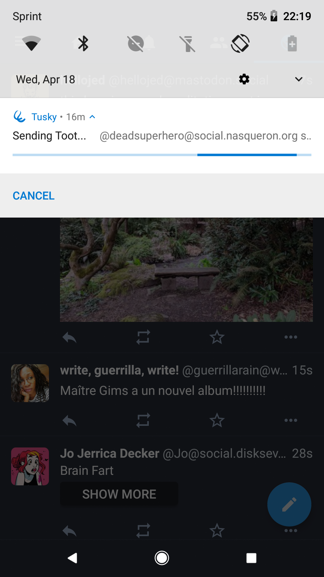 "Sending Toot..." notification hangs indefinitely · Issue #589 · tuskyapp/Tusky · GitHub