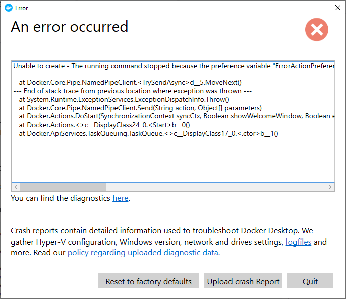 Docker Fails To Start Unable To Create The Running Command Stopped Because The Preference