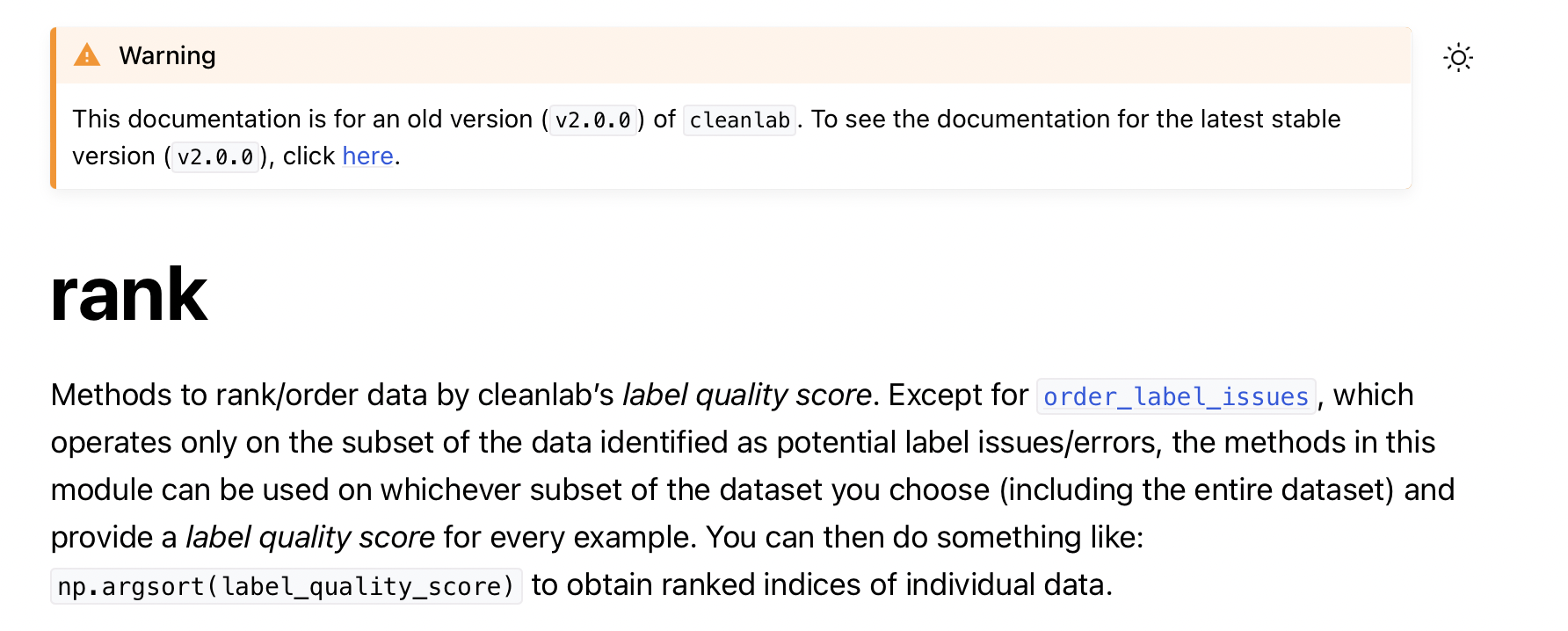 Stable version of docs warns that it is out of date · Issue #300 · cleanlab/cleanlab · GitHub