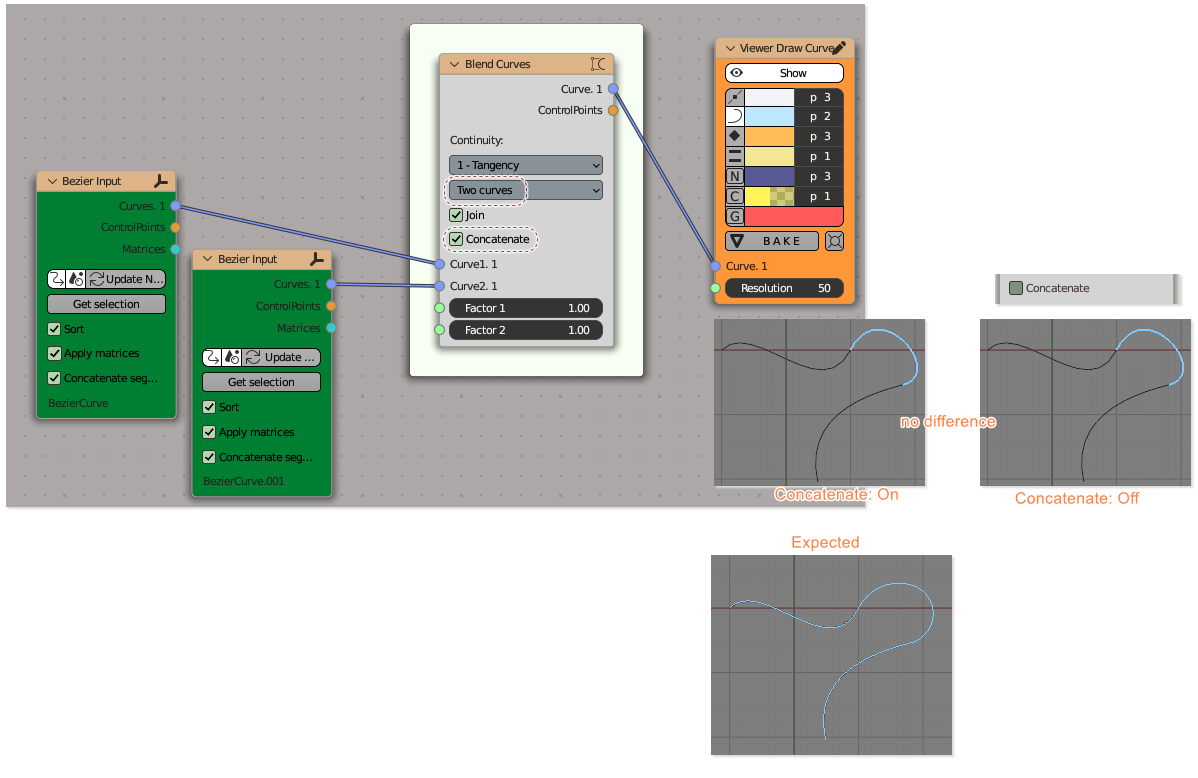 Curves->Blend Curves. With mode "Two curves" and "Concatenate: On" no ...