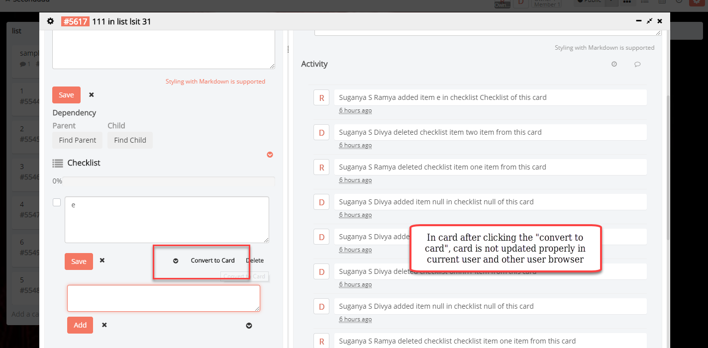 In card after clicking the "convert to card", card is not updated properly in current user and ...