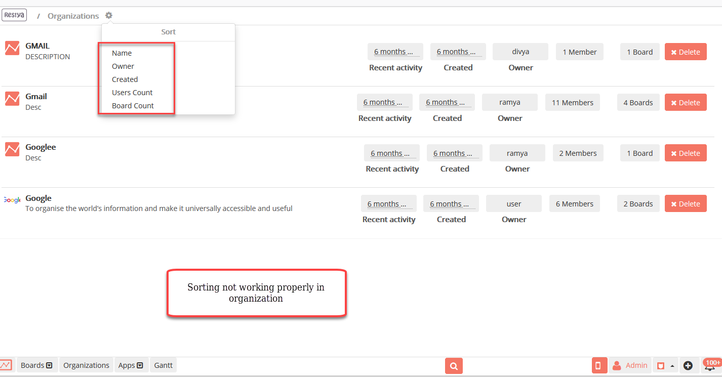Sorting not working properly in organization · Issue #3026 · RestyaPlatform/board · GitHub