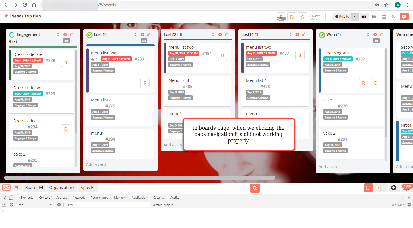In boards page, when we clicking the back navigation it's did not working properly · Issue #3033 ...