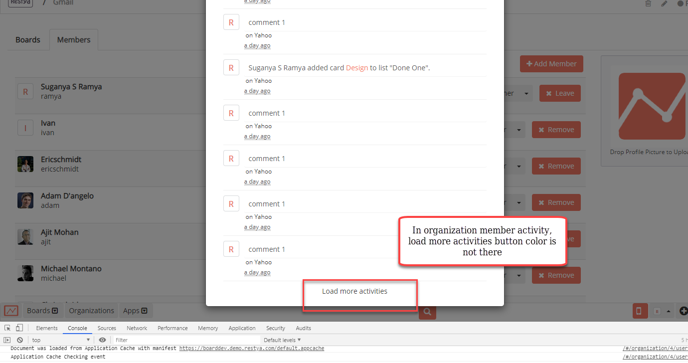 In organization member activity, load more activities button color is not there · Issue #3062 ...